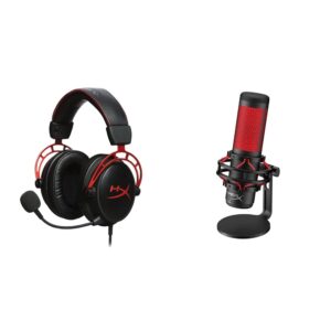 hyperx cloud alpha - gaming headset, dual chamber drivers – red & quadcast - usb condenser gaming microphone, for pc, ps4 and mac, anti-vibration shock mount, four polar patterns - black