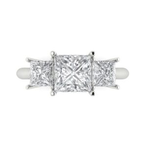 clara pucci 3.1 ct princess cut 3 stone solitaire w/accent moissanite art deco bridal wedding statement ring 18k white gold size 7.5