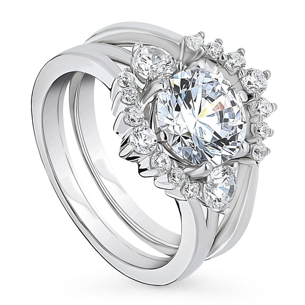 BERRICLE Sterling Silver 3-Stone Wedding Engagement Rings Round Cubic Zirconia CZ 7-Stone Ring Set for Women, Rhodium Plated Size 8