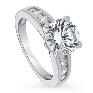 berricle sterling silver solitaire wedding engagement rings 2.7 carat round cubic zirconia cz cocktail promise ring for women, rhodium plated size 7