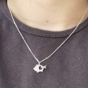 Cute Pig Pendant Necklace 925 Sterling Silver Love Heart Necklaces for Women Nickle Free Animal Pet Adjustable Link Chain Dainty Jewelry for Daughter Niece