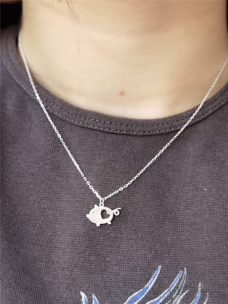 Cute Pig Pendant Necklace 925 Sterling Silver Love Heart Necklaces for Women Nickle Free Animal Pet Adjustable Link Chain Dainty Jewelry for Daughter Niece