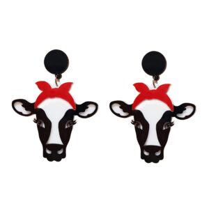 funny animal head acrylic dangle earrings cute square asymmetric cat zebra cows cartoon drop earrings exaggerated african bohemian fashion lovely declaration jewelry for women gifts-b stud cow