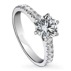 berricle sterling silver solitaire wedding engagement rings 1.25 carat round cubic zirconia cz promise ring for women, rhodium plated size 4.5