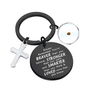 faith mustard seed keychain always remember you’re braver than you believe keychain inspirtaional jewelry gifts (black)