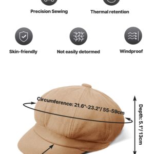 3 Pieces Newsboy Cap Adjustable Visor Beret Soft 8 Panel Vintage Cabbie Hat Octagonal Cap (Light Grey, Camel, Black)