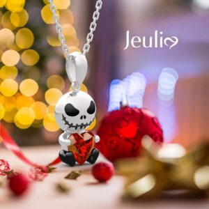 Jeulia Hug Me Love Confession Skull Heart Cut Sterling Silver Necklace for Women Wife Girlfriend Engagement Wedding Anniversary or Birthday Christmas With Jewelry Box (Red)