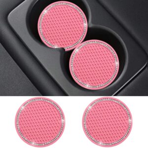 bling car coasters pink pvc travel auto cup holder insert coaster anti slip crystal vehicle interior accessories cup mats for women and girl (2.75" diameter,pack of 2) (pink)