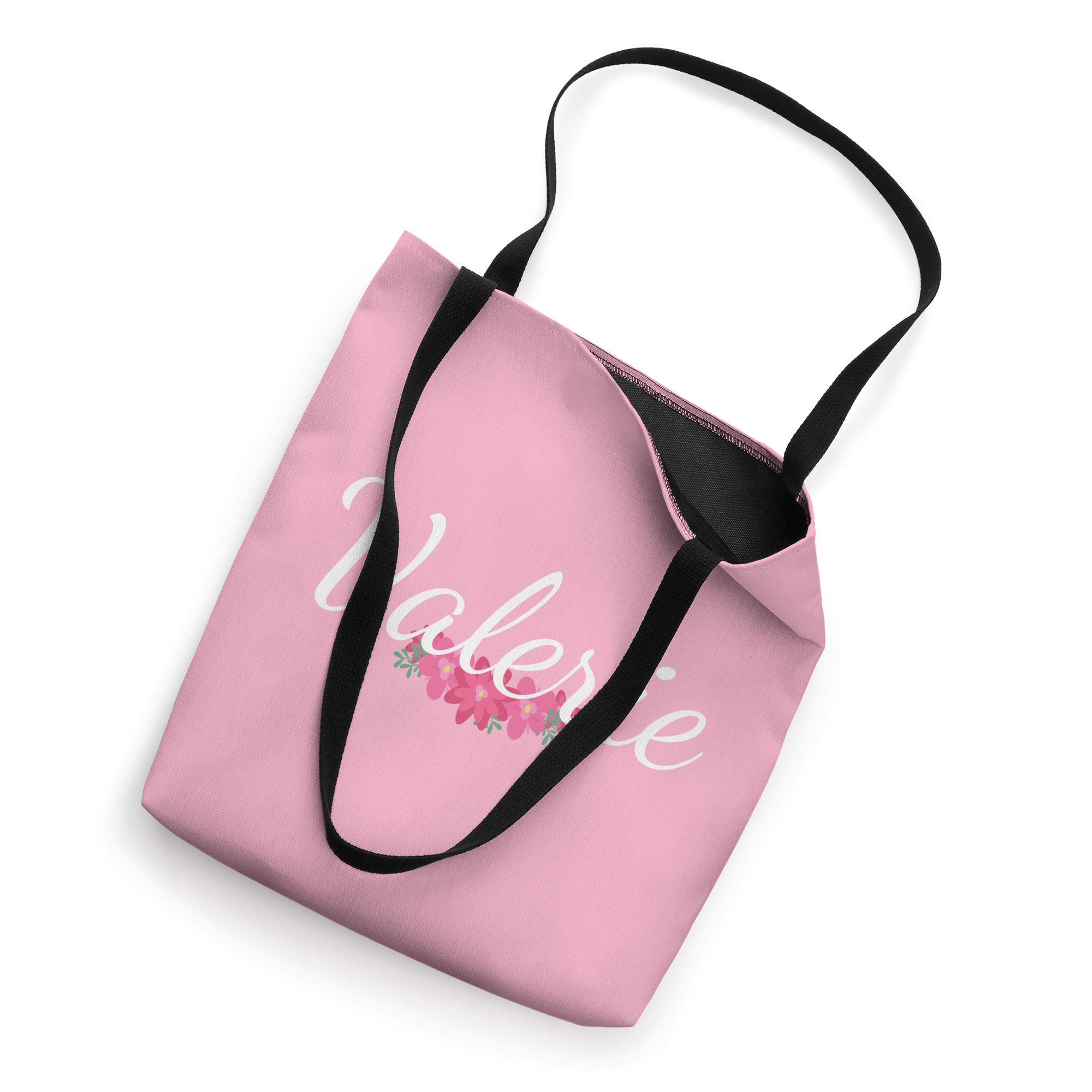 Custom Valerie Gift Personalized Name Flowers Floral Pink Tote Bag