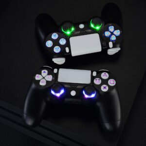 eXtremeRate Multi-Colors Luminated D-pad Thumbstick Trigger Home Face Buttons for PS4 Controller, White Classical Symbols DTFS (DTF 2.0) LED Kit for PS4 Slim Pro Controller - Controller NOT Included