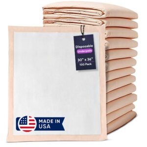 premium disposable chucks underpads 100 count, 30" x 36" - highly absorbent bed pads for incontinence and senior care - peach color - leak proof protection - bulk case pack