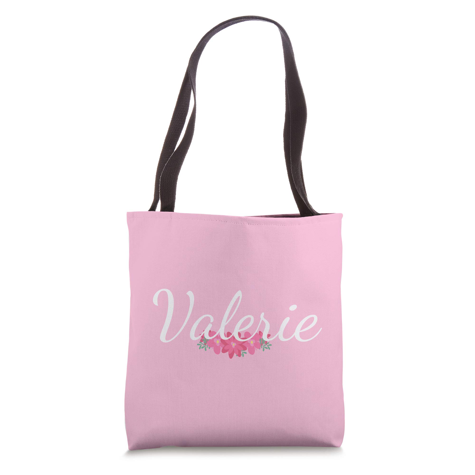 Custom Valerie Gift Personalized Name Flowers Floral Pink Tote Bag