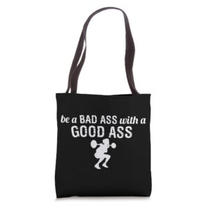 squat workout deadlift badass funny fitness lover gift tote bag