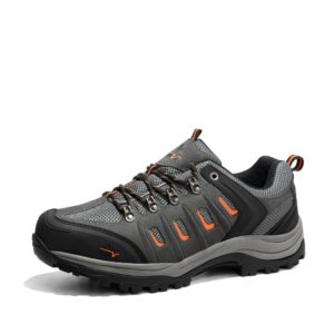 nortiv 8 men's waterproof hiking shoes leather low-top hiking shoes for outdoor trailing trekking camping walking black/dark/grey/orange size 12 quest-1