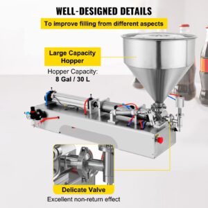 VEVOR Pneumatic Liquid Paste Filling Machine 50-500ML Volume, Horizontal Cream Filling Machine with 30L Hopper, Pneumatic liquid Filling Machine for Water Oil Cream etc.