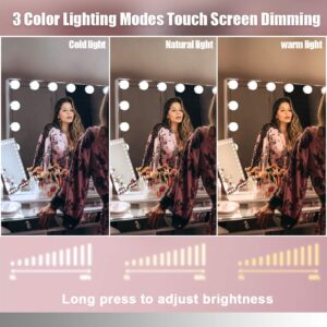 Bobening Vanity Mirror for Makeup Bluetooth, Extra Large Hollywood Lighted Mirror with 18 Dimming LED Bulbs Smart, Tabletop/Hanging Cosmetic Mirror with Touch Screen & USB Charging Port & Speaker