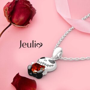 Jeulia Hug Me Love Confession Skull Heart Cut Sterling Silver Necklace for Women Wife Girlfriend Engagement Wedding Anniversary or Birthday Christmas With Jewelry Box (Red)