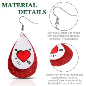 20 Pairs Valentine's Day Leather Earrings for Women Lightweight Faux Leather Teardrop Dangle Earrings Heart-Shaped Print Drop Earrings Set for Valentine's Day Wife Mom Girlfriend