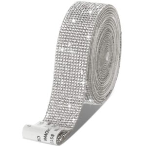 self adhesive rhinestone strips diamond bling crystal ribbon sticker wrap for craft jewel tape roll with 2 mm rhinestones for diy car phone christmas decoration (silver,1.06 inch x 3 yards)