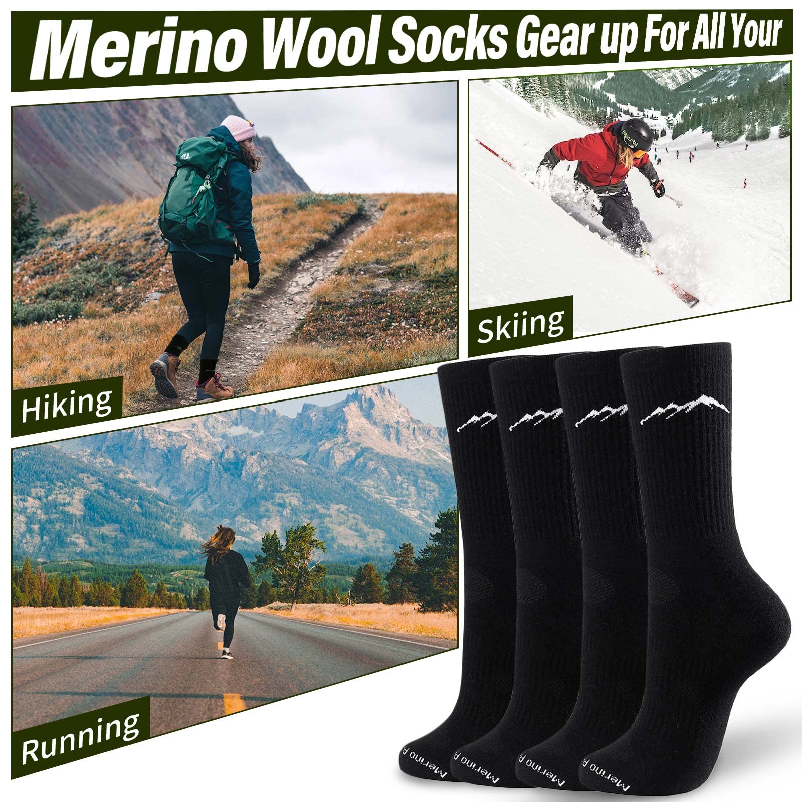 Merino Protect Merino Wool Socks for Women Winter Hiking Hunting Cycling Boot Socks Soft Cushion Warm Casual Thermal Socks