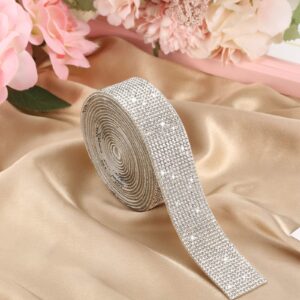 Self Adhesive Rhinestone Strips Diamond Bling Crystal Ribbon Sticker Wrap for Craft Jewel Tape Roll with 2 mm Rhinestones for DIY Car Phone Christmas Decoration (Silver,1.06 Inch x 3 Yards)