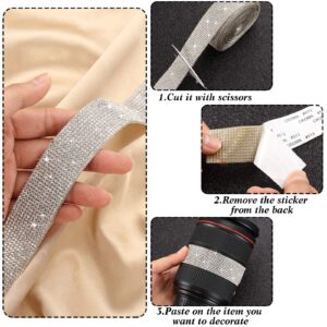 Self Adhesive Rhinestone Strips Diamond Bling Crystal Ribbon Sticker Wrap for Craft Jewel Tape Roll with 2 mm Rhinestones for DIY Car Phone Christmas Decoration (Silver,1.06 Inch x 3 Yards)