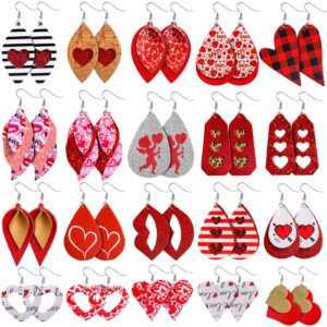 20 pairs valentine's day leather earrings for women lightweight faux leather teardrop dangle earrings heart-shaped print drop earrings set for valentine's day wife mom girlfriend