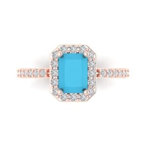 clara pucci 2.07 ct emerald cut solitaire halo genuine simulated turquoise engagement promise anniversary bridal ring 18k rose gold 8.5