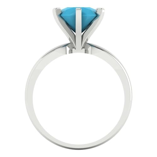 Clara Pucci 2.50ct Round Cut Solitaire Simulated Turquoise Excellent Engagement Bridal Promise Anniversary Ring in 18K White Gold 3.5