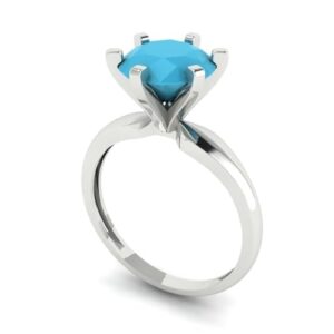 Clara Pucci 2.50ct Round Cut Solitaire Simulated Turquoise Excellent Engagement Bridal Promise Anniversary Ring in 18K White Gold 3.5