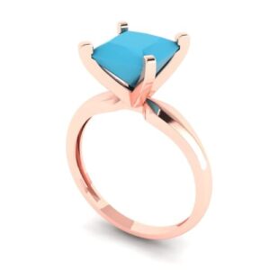 Clara Pucci 2.5 ct Princess Cut Solitaire Simulated Turquoise Engagement Bridal Promise Anniversary Ring in 18K Rose Gold Size 5.5