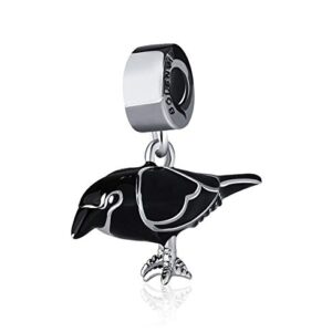 Black Bird Crow Raven 925 Sterling Silver Pendant Charm Bead for Pandora & Similar Charm Bracelets or Necklaces