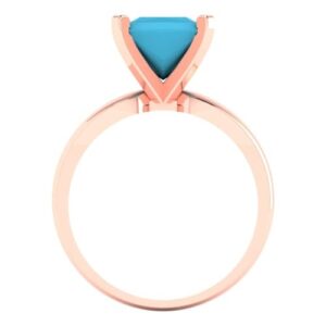 Clara Pucci 2.5 ct Princess Cut Solitaire Simulated Turquoise Engagement Bridal Promise Anniversary Ring in 18K Rose Gold Size 5.5