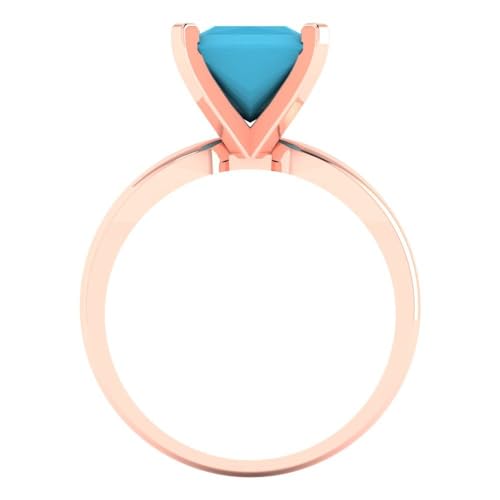 Clara Pucci 2.5 ct Princess Cut Solitaire Simulated Turquoise Engagement Bridal Promise Anniversary Ring in 18K Rose Gold Size 5.5