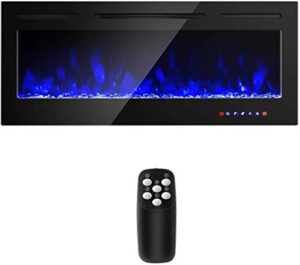 costway 50-inch electric fireplace, 750w/1500w wall recessed and mounted fireplace insert with remote control, 9 flame colors, 5 brightness settings, 8 h timer, fireplace heater for indoor use