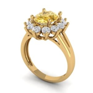 Clara Pucci 2.36 ct Oval Cut Solitaire Halo Yellow Simulated Diamond Engagement Promise Anniversary Bridal Ring 18K Yellow Gold 7.5