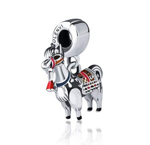 bolenvi alpaca llama peru 925 sterling silver dangle pendant x charm bead for pandora & similar charm bracelets or necklaces