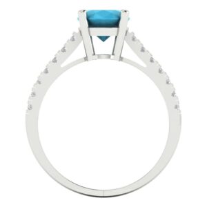 Clara Pucci 2.71ct Oval Cut Solitaire W/Accent Genuine Simulated Turquoise Wedding Promise Anniversary Bridal Ring 18K White Gold Size 6