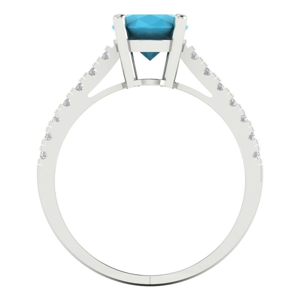 Clara Pucci 2.71ct Oval Cut Solitaire W/Accent Genuine Simulated Turquoise Wedding Promise Anniversary Bridal Ring 18K White Gold Size 6