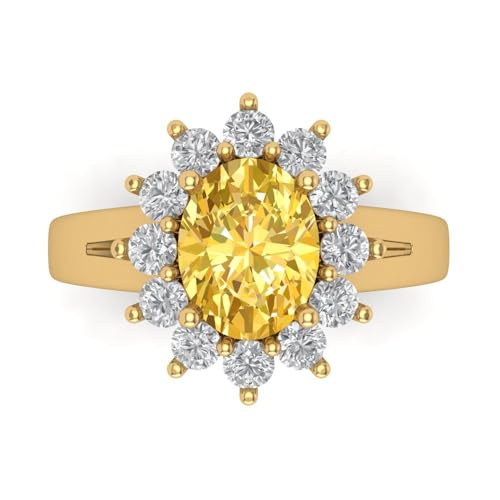 Clara Pucci 2.36 ct Oval Cut Solitaire Halo Yellow Simulated Diamond Engagement Promise Anniversary Bridal Ring 18K Yellow Gold 7.5