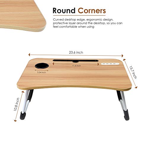 Hometech Solutions Foldable Lap Desk for Laptop and Writing - Includes Tablet Stand and Cup Holder (Wooden)