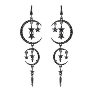 JACKBEGTA Moon and Star Drop Earrings Exaggerated Fashion Long Drop Dangle Stud Drop Earrings for Women,Black