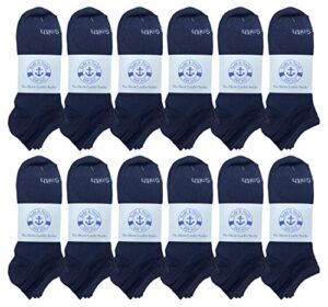 billionhats 12 pairs of boys & girls cotton shoe liner training no show thin low cut sport ankle socks, 6-8 (12 pack navy)