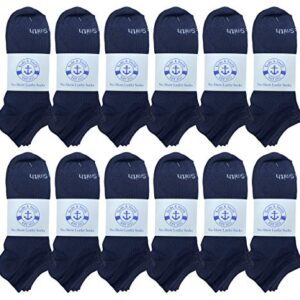 BILLIONHATS 12 Pairs of Boys & Girls Cotton Shoe Liner Training No Show Thin Low Cut Sport Ankle Socks, 6-8 (12 Pack Navy)