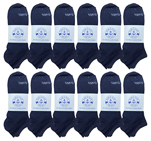 BILLIONHATS 12 Pairs of Boys & Girls Cotton Shoe Liner Training No Show Thin Low Cut Sport Ankle Socks, 6-8 (12 Pack Navy)