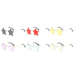 Star Rimless Sunglasses for Women/Men Unique Personalized Pentagram sun glasses Prom Party Sun Mirror (BLUE+YELLOW)