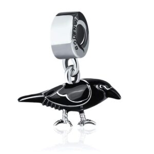 Black Bird Crow Raven 925 Sterling Silver Pendant Charm Bead for Pandora & Similar Charm Bracelets or Necklaces