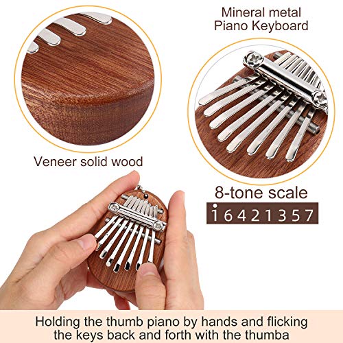 Emoin Mini Thumb Piano, Solid Wood 8 Keys Finger Piano, Portable Musical Thumb Piano with Lanyard, Christmas Gift Birthday Gift Valentines Gift for Kids Adults Beginners