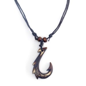 scddboy hawaiian fish hook pendant hemp cord adjustable chain - maori tribal necklace