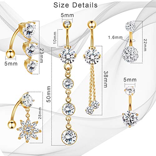 Drperfect 14g Belly Button Rings Cute Cubic Zirconia Navel Ring Piercing, Surgical Steel Long Dangle Short Reverse Belly Button Jewelry for Women…